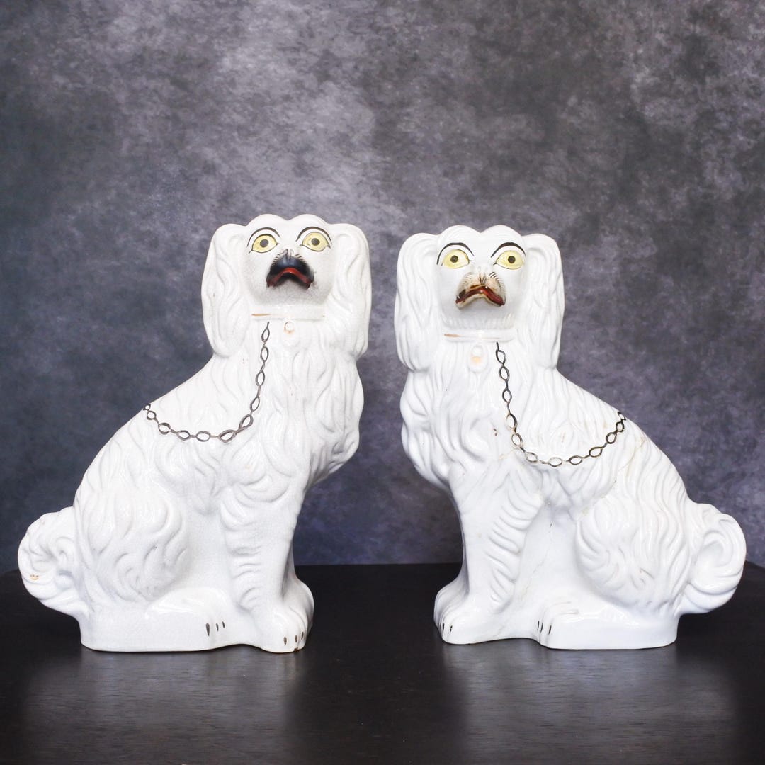 Antique Victorian 19th Century Staffordshire Spaniel Large White Dog ...