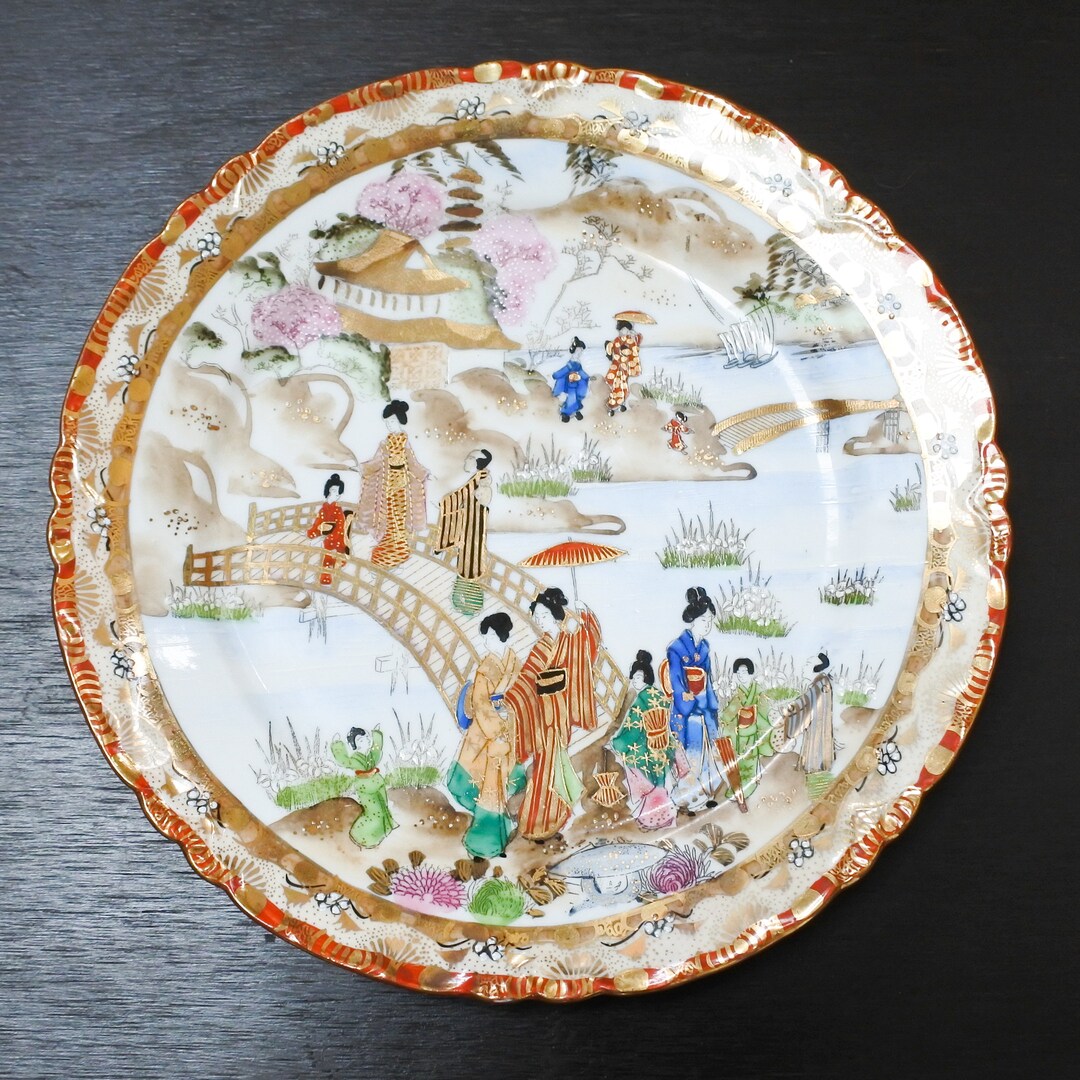 Vintage Hand Painted Kutani Ware Japanese Porcelain Art Pottery Plate ...