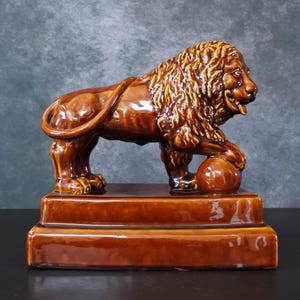 Vintage Large Lion Rockingham Style Treacle Brown Glaze Ceramic Statue ...