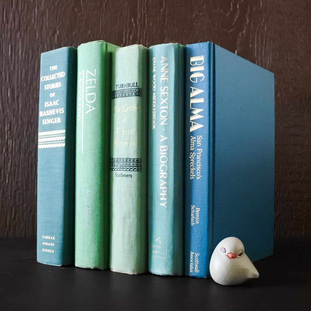 Vintage Green Hardcover Book Stack, Old Books Shabby Chic Shelf Decor ...