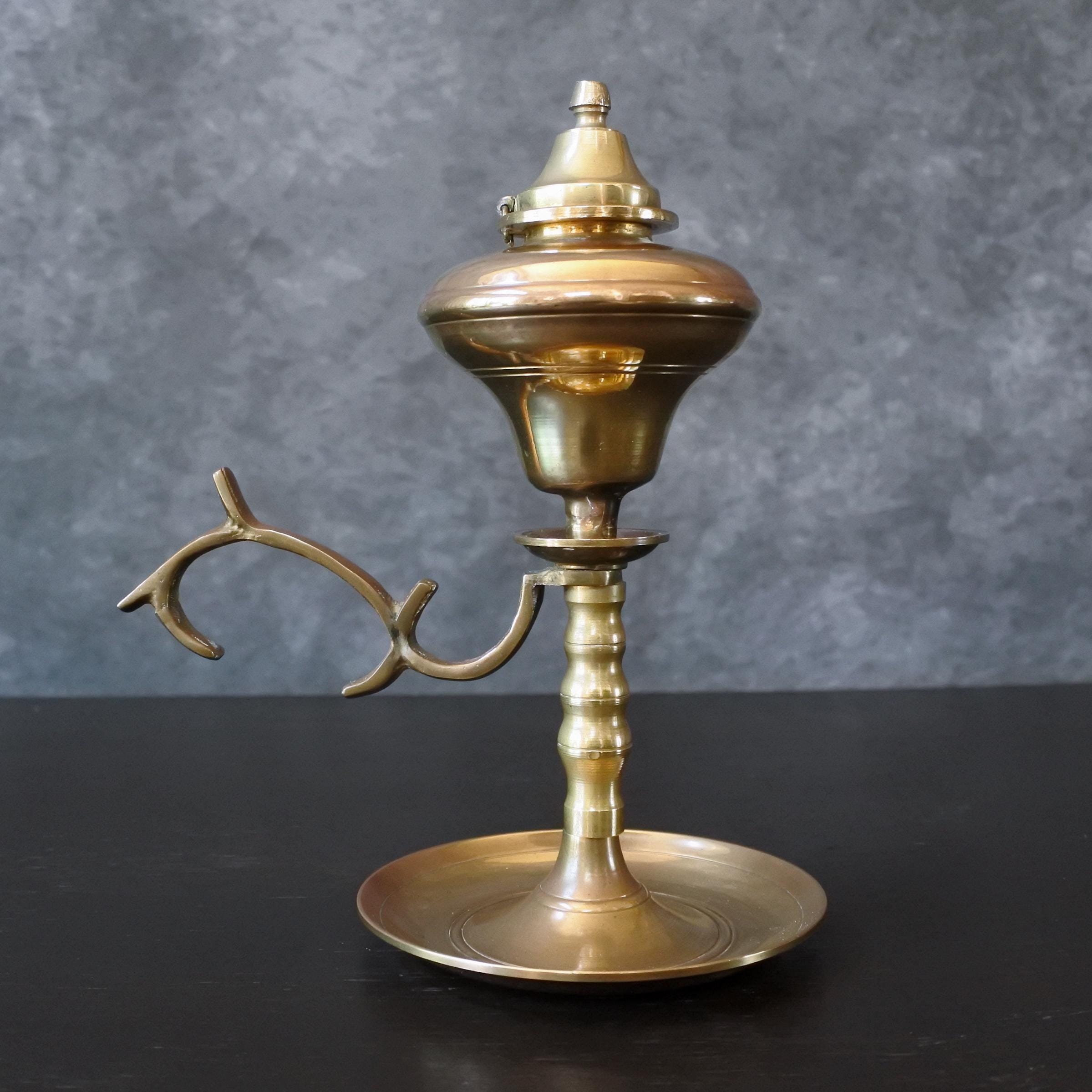 Vintage Brass Scrolled Handle Oil Lamp Drip Pan Handheld Rustic Decor ...