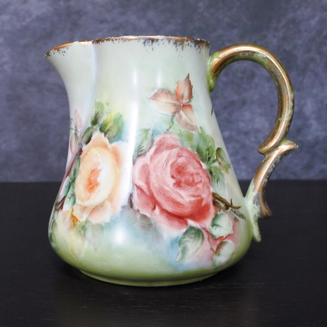 Vintage Signed Hand Painted Porcelain Floral Rose Pitcher - Etsy