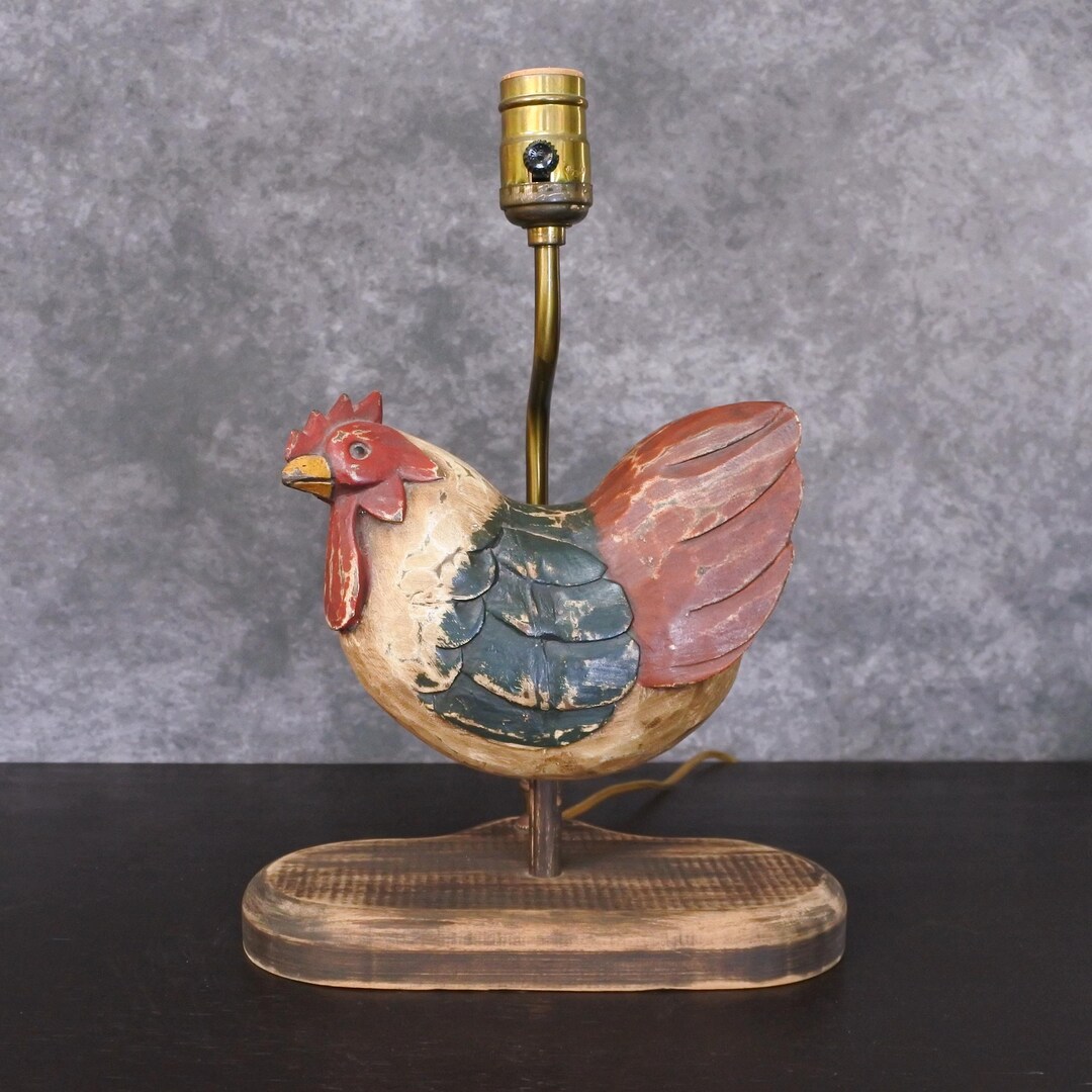 Vintage Wooden Chicken Table Lamp Base, Rustic Country Farmhouse Hen ...