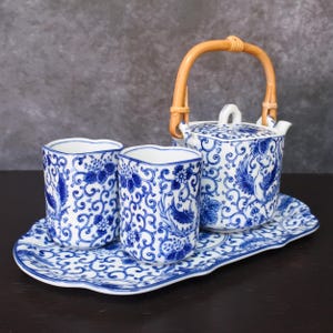 Vintage Japanese Blue & White Phoenix Bird Teapot Cups Plate Tea Set - Etsy