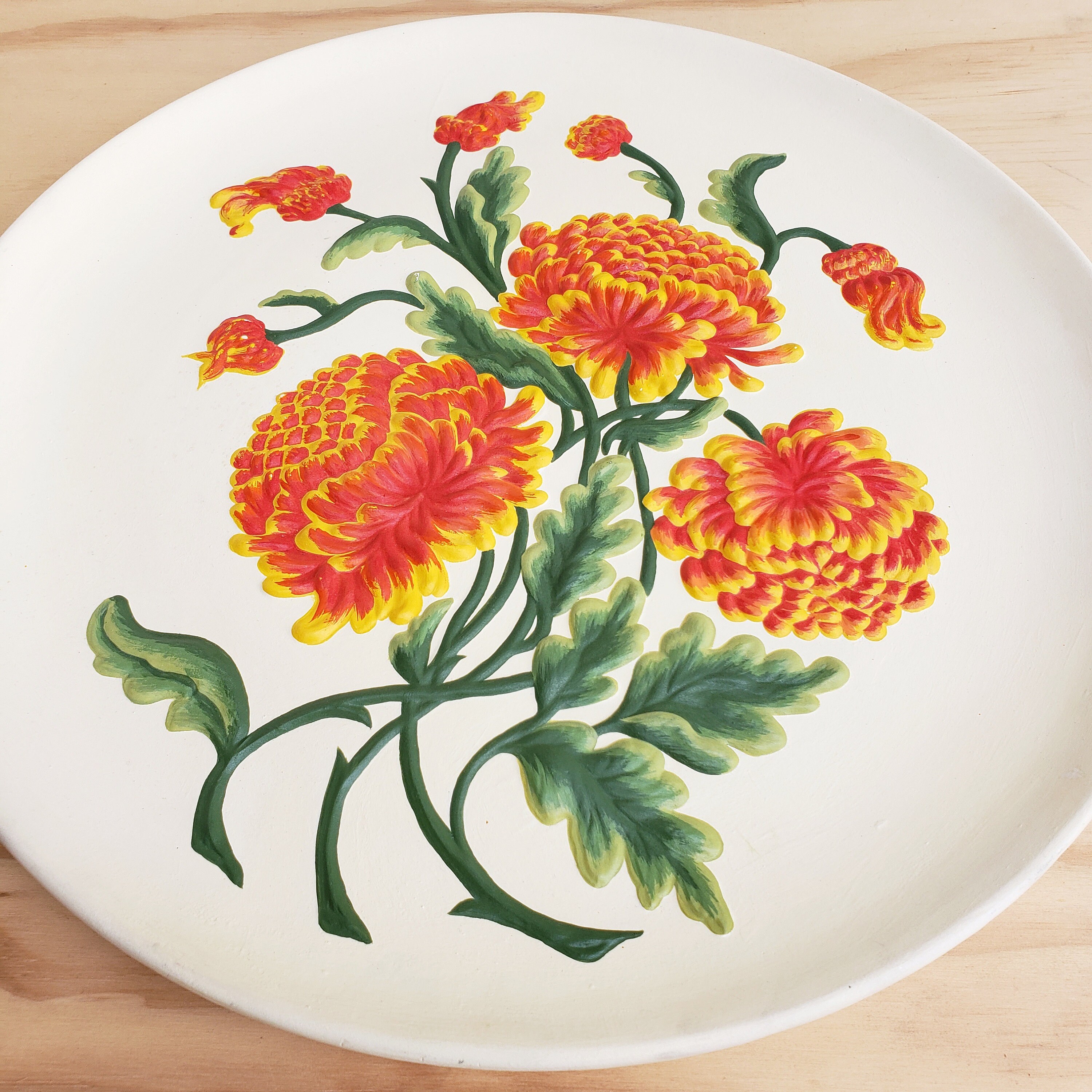 Vintage 1970s Hand Painted Flower Plate Retro Home Decor Ceramic ...
