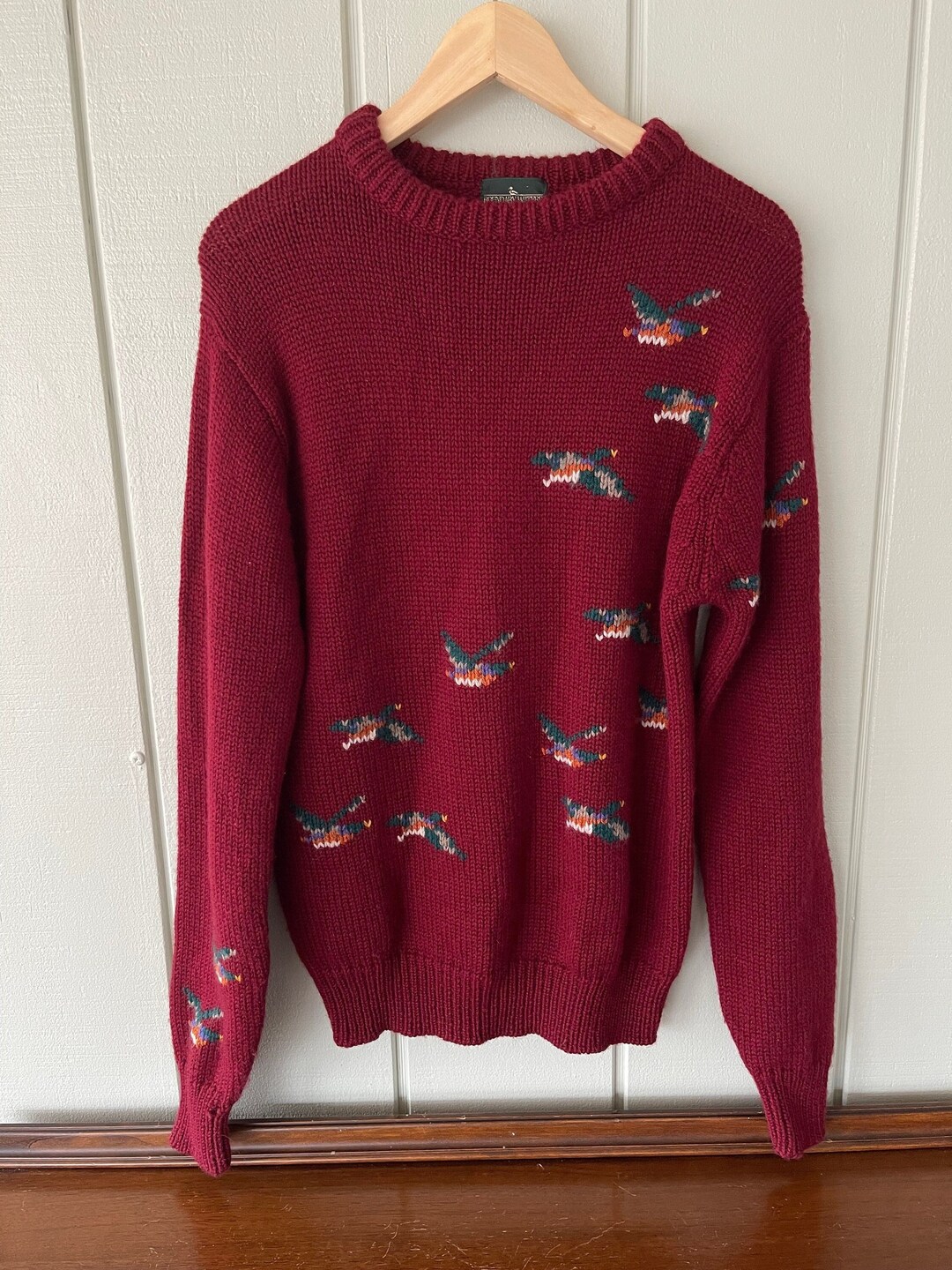 Boundary Waters Maroon Flying Ducks Wool Sweater - Etsy