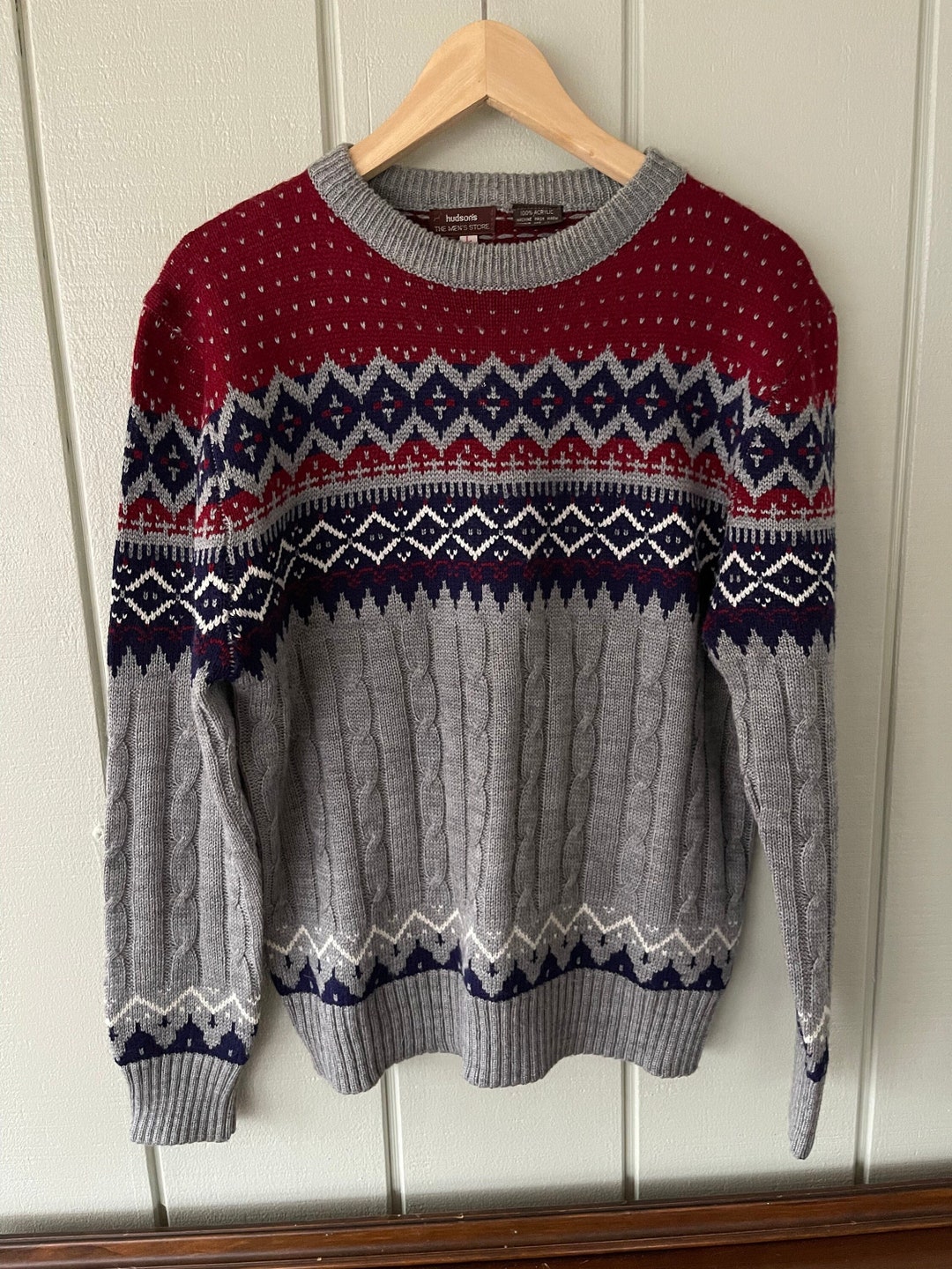 Hudson's the Men's Store Gray Fair Isle Sweater - Etsy