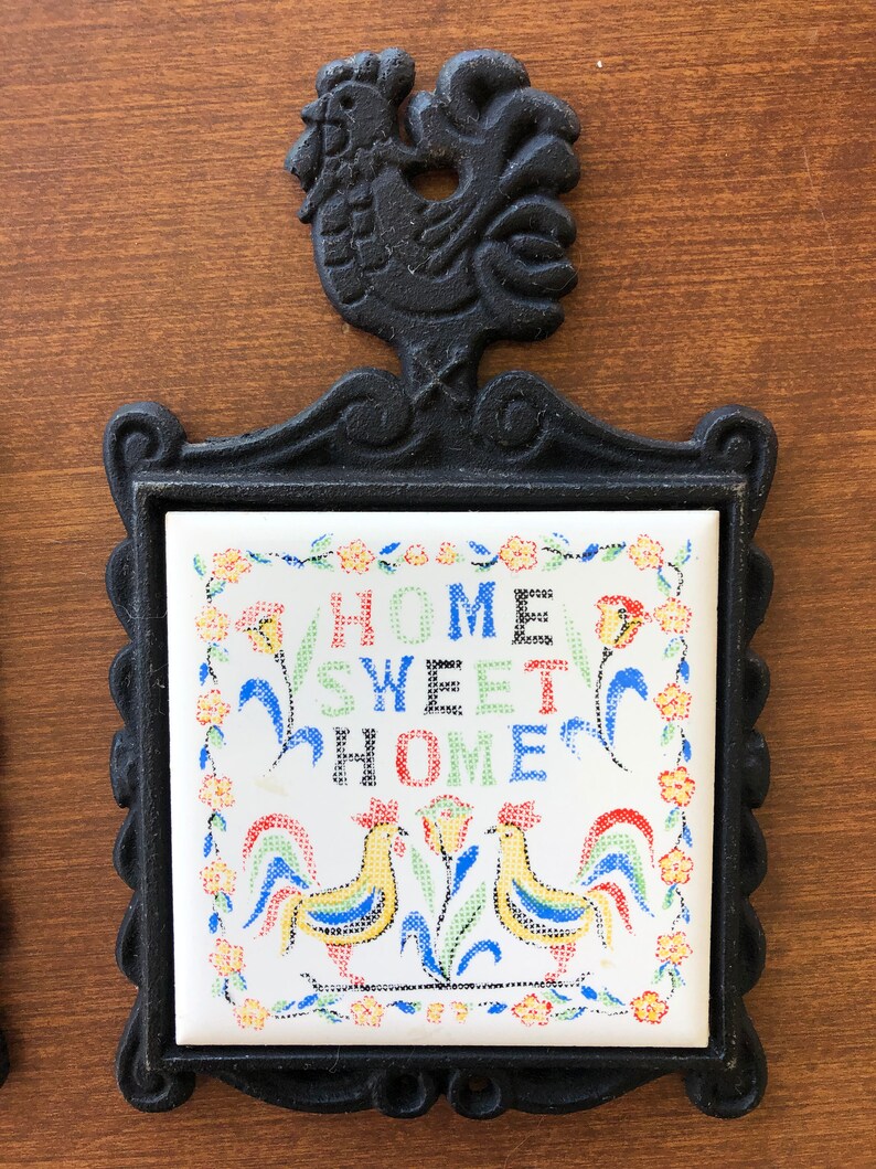 MCM Cross-stitch Patterned Ceramic Tile Rooster Trivet Set - Etsy