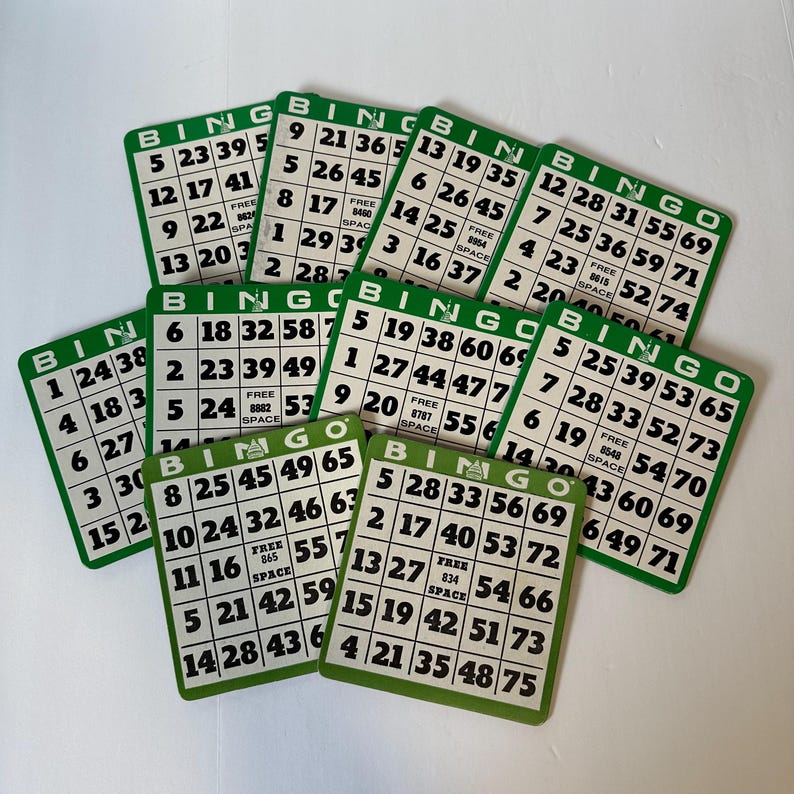 Vintage Cardboard Bingo Card Lot of 10 Green Mix Capitol Empire Crafter ...