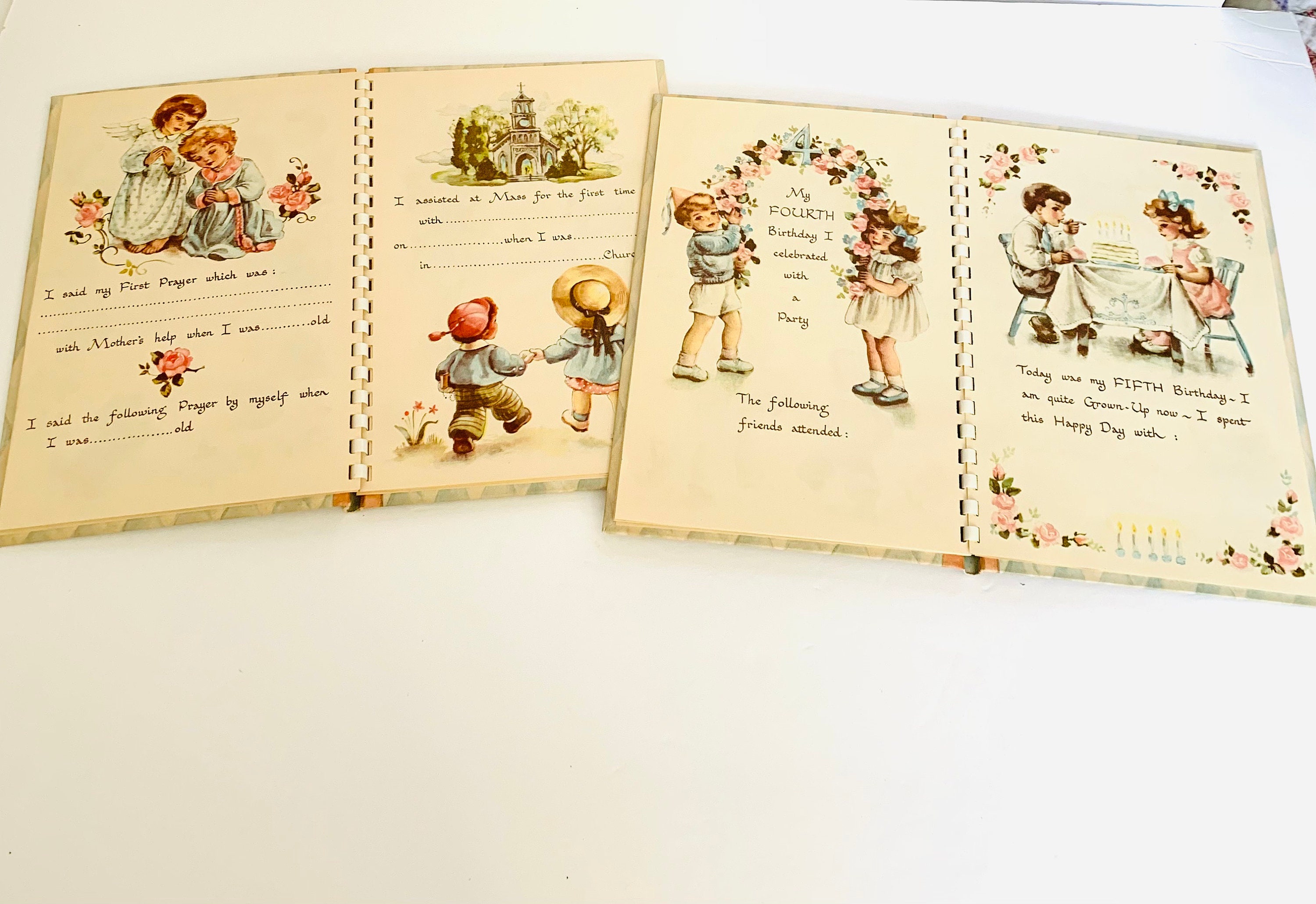 1953 A Catholic Baby's Record Book Set - TWINS - Used Paritally ...