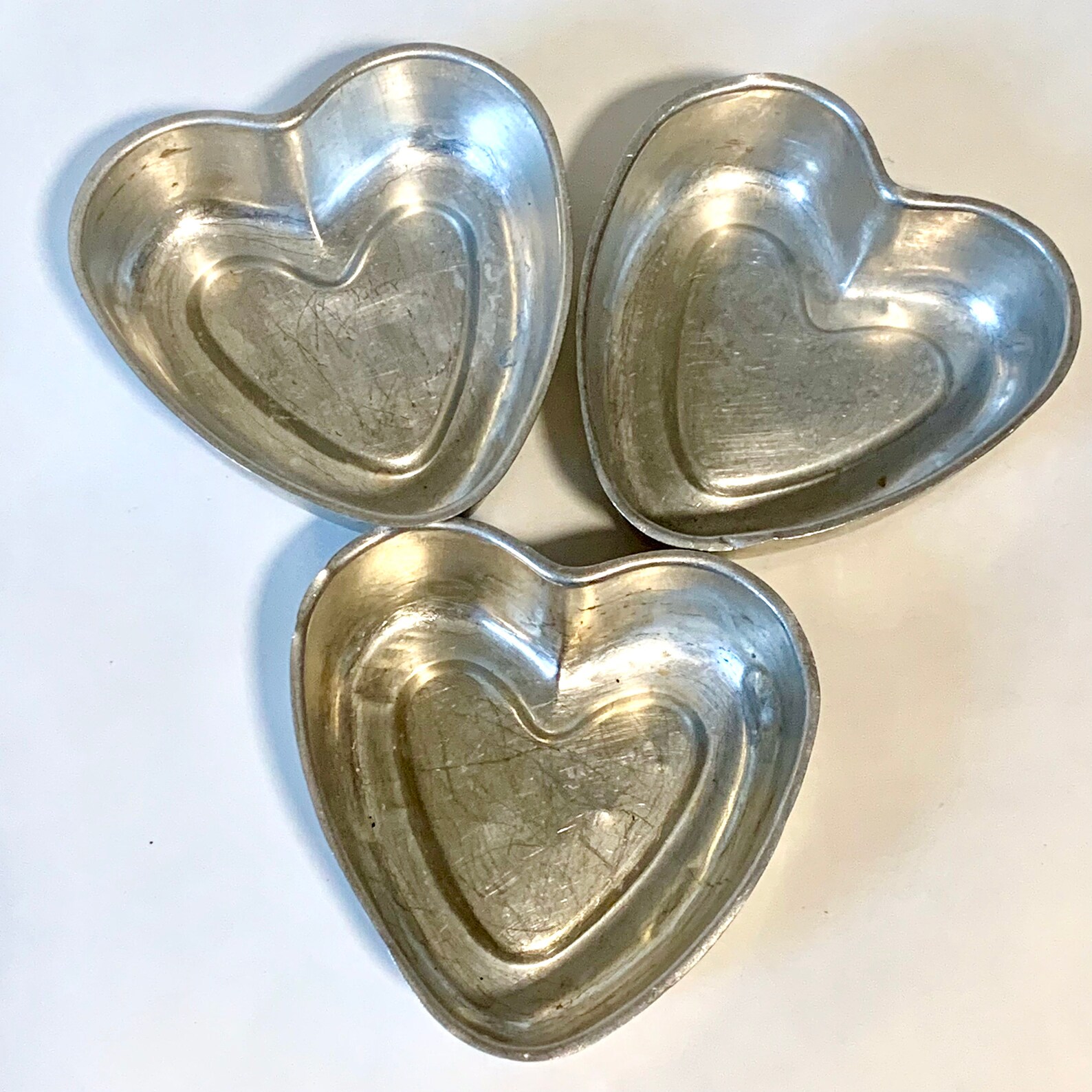 Vintage Mold Set: 3 Heart Shape Metal Aluminum Tin Tart Mini Jello Mold ...