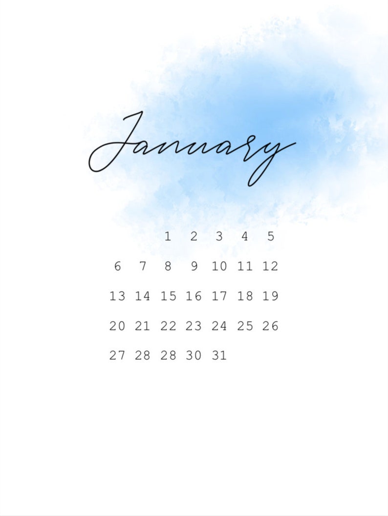 2019 Printable Blue Watercolor Calendar Set of 12 - Etsy