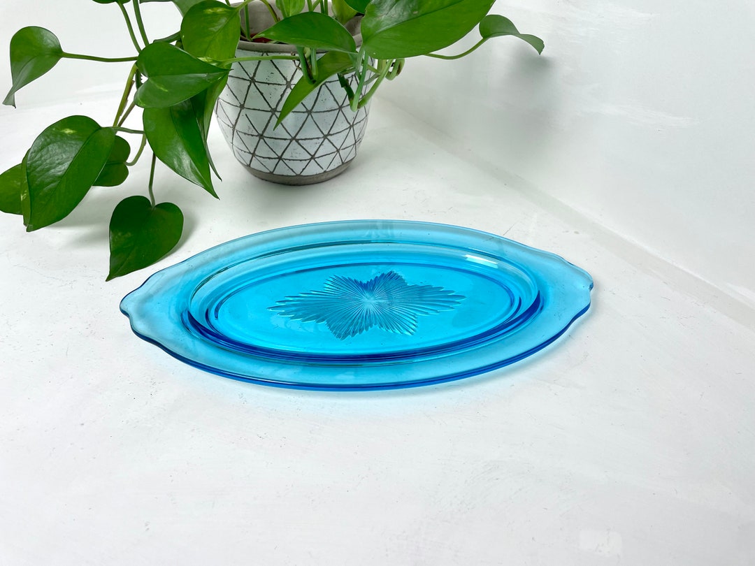 Vintage Turquoise Blue Sunburst Small Platter - Etsy
