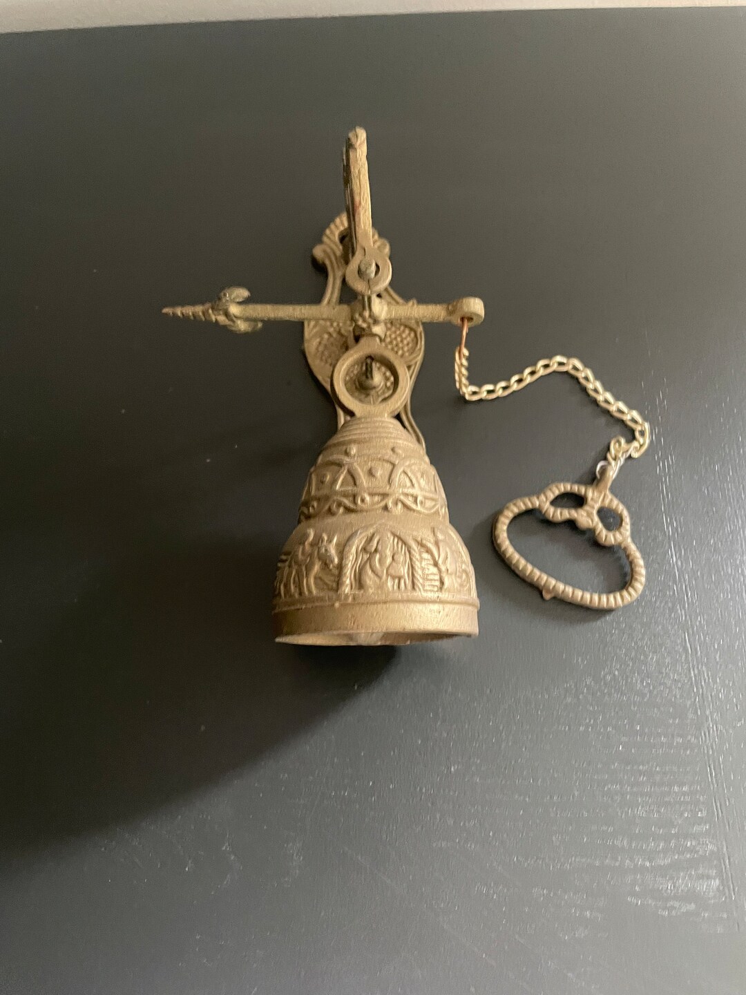 Vintage Brass Wall Mount Dinner/monastery Bell W/ornamental Pull Chain ...