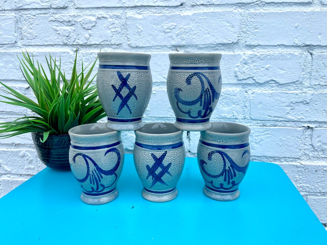 Vintage Staffel Chinoiserie Staffel Salt Glaze Stoneware Cups Set of 5 ...