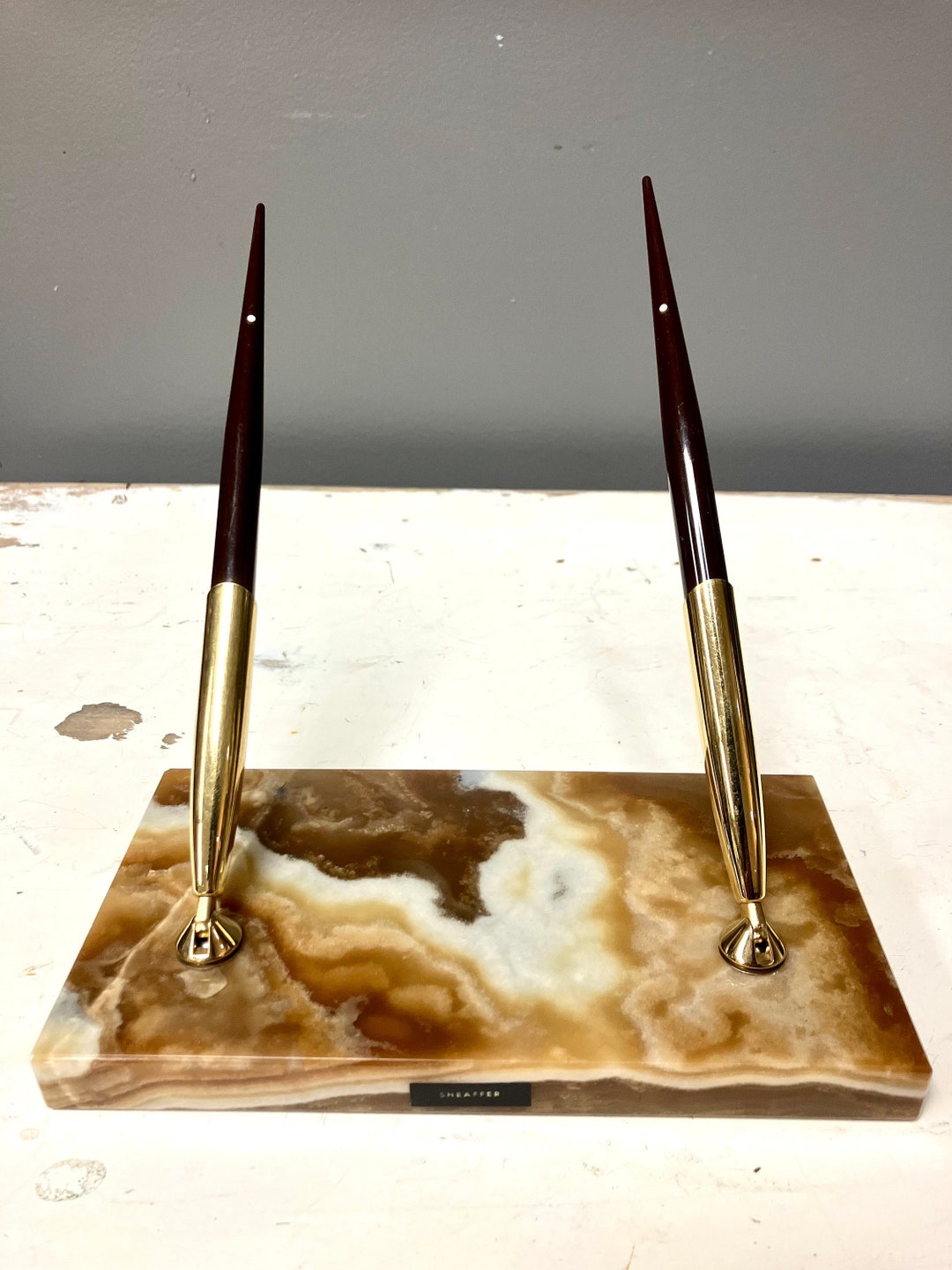 Sheaffer Midcentury Gold Plate Desk Set White Dot Fountain Pen - Etsy