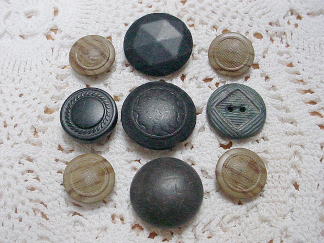 9 Vintage & ANTIQUE Hard RUBBER and Composition BUTTONS Assorted Colors ...
