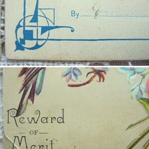 2 ANTIQUE REWARD of MERIT Awards Colorful Birds Flowers Embossed Mica ...