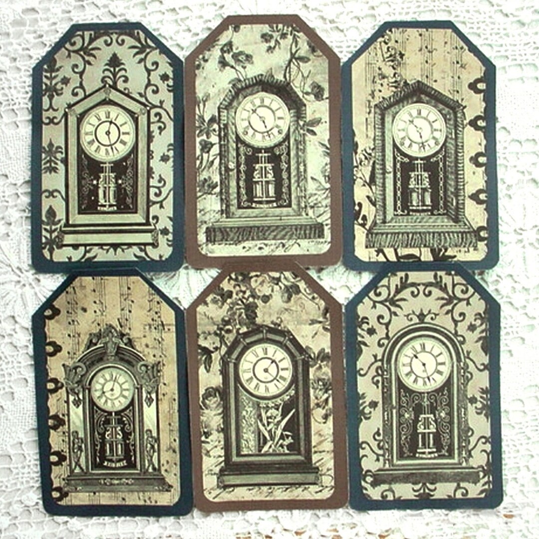 Set of Six Large Victorian Style Tags Antique Mantle Clocks Handmade ...