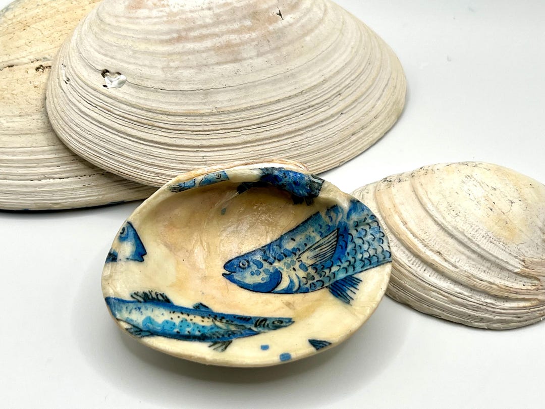 Petite Clam Shell Trinket Dish Blue, Fish, Ocean, Coastal, Beach, Home ...