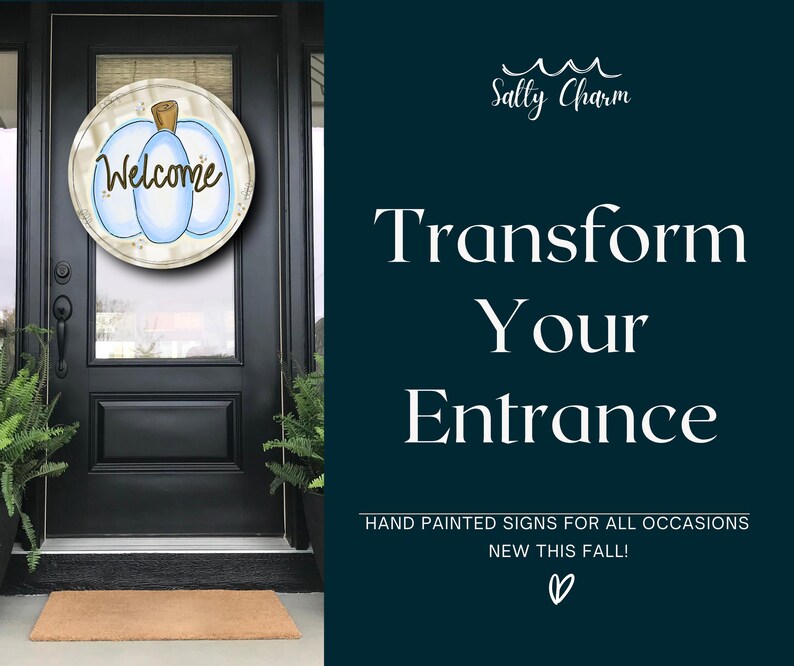 Welcome Pumpkin Front Door Sign - Blue Green Calming Peaceful Entry ...