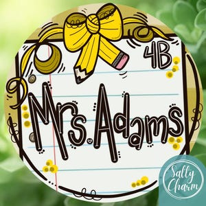 Pencils and Bows Teacher Classroom Door Sign, Lightweight Thin Class ...