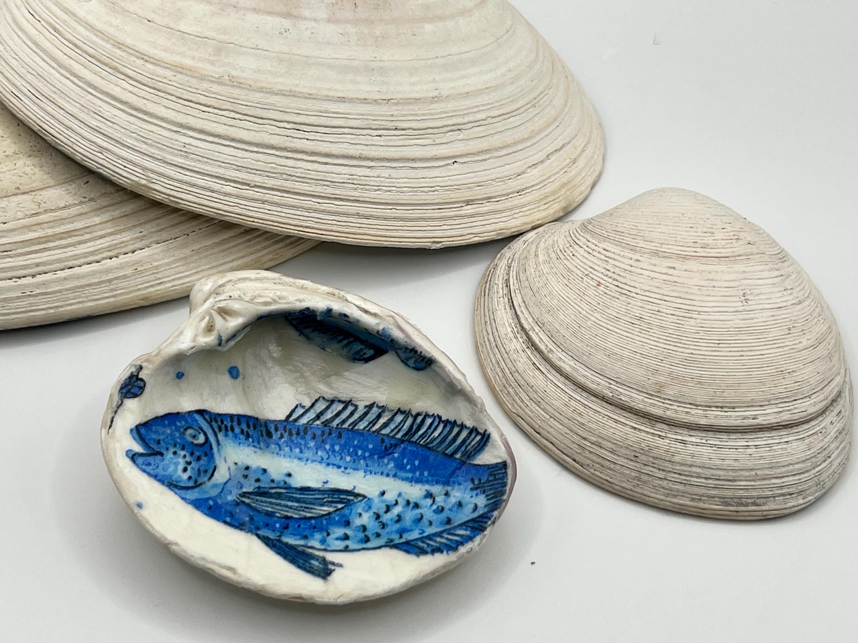 Petite Clam Shell Trinket Dish - Blue, Fish, Ocean, Coastal, Beach ...