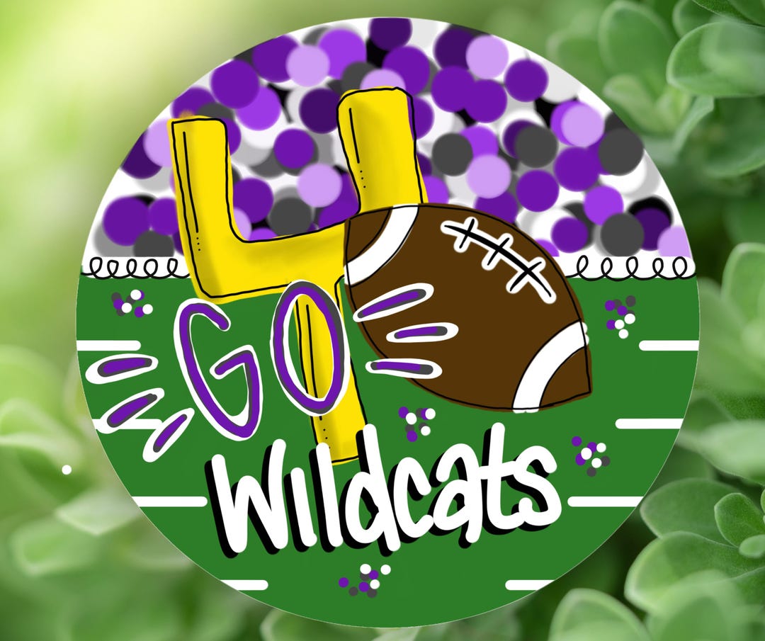 Wildcats Football Sports Front Door Sign, Team Colors, Mascot, Hand ...