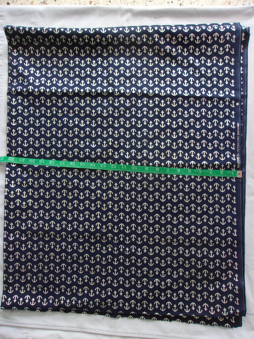 Waverly Inspirations Silver Anchors Screenprint on Navy Cotton Fabric ...