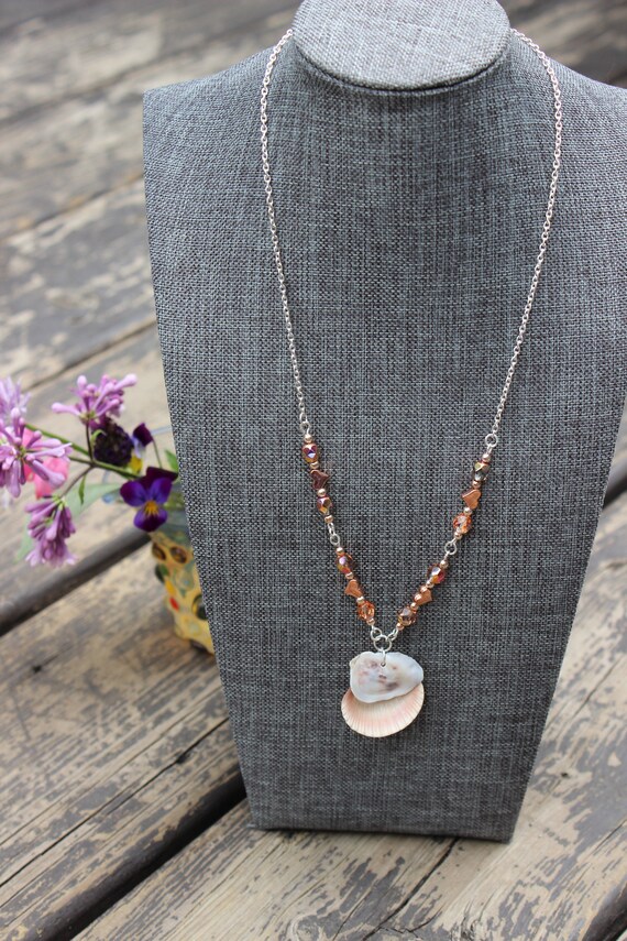 Copper and Calico Shell Pendant Necklace - Etsy
