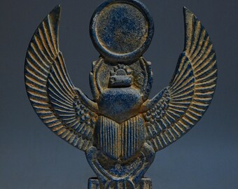 Blue Beetle Scarab Amulet Sculpture Carved Stone Vintage Egyptian Art ...