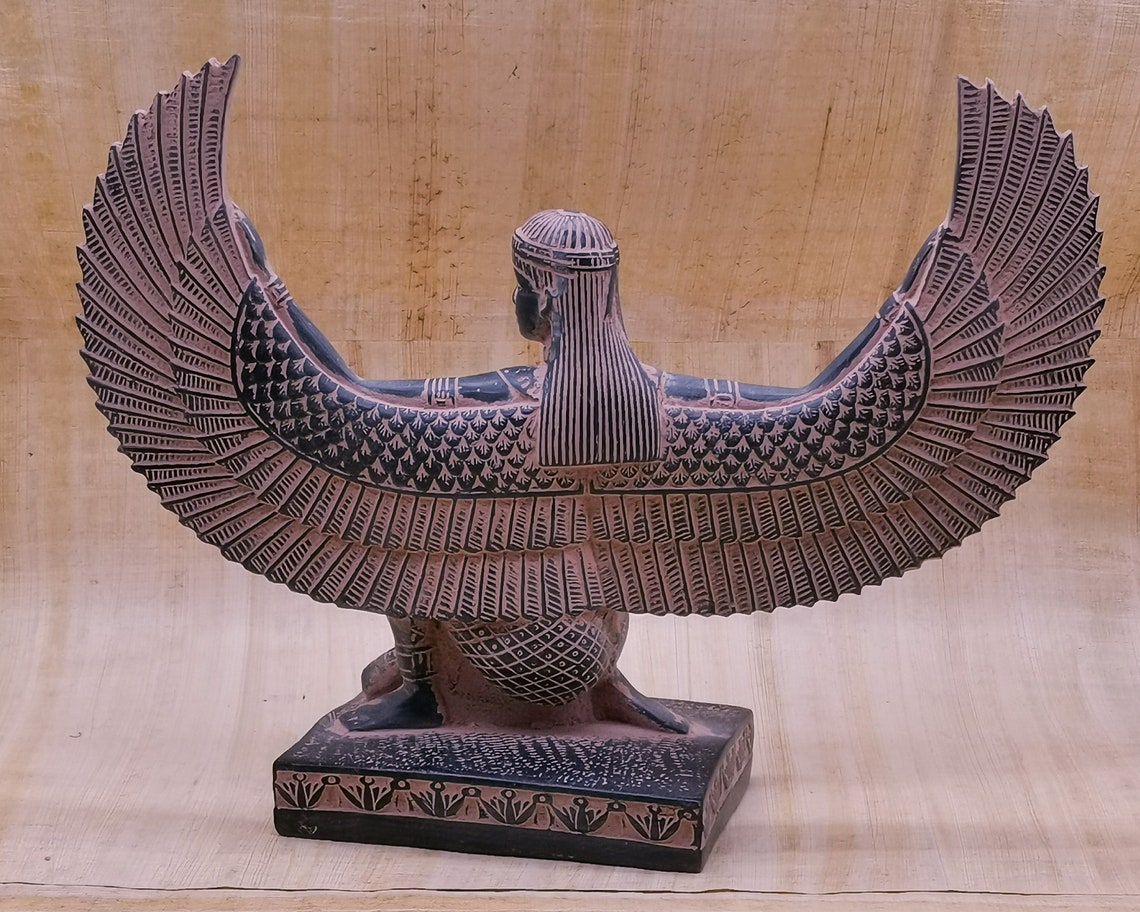 Unique Statue Goddess Isis Wings Large Solid Stone Heavy Made | Etsy