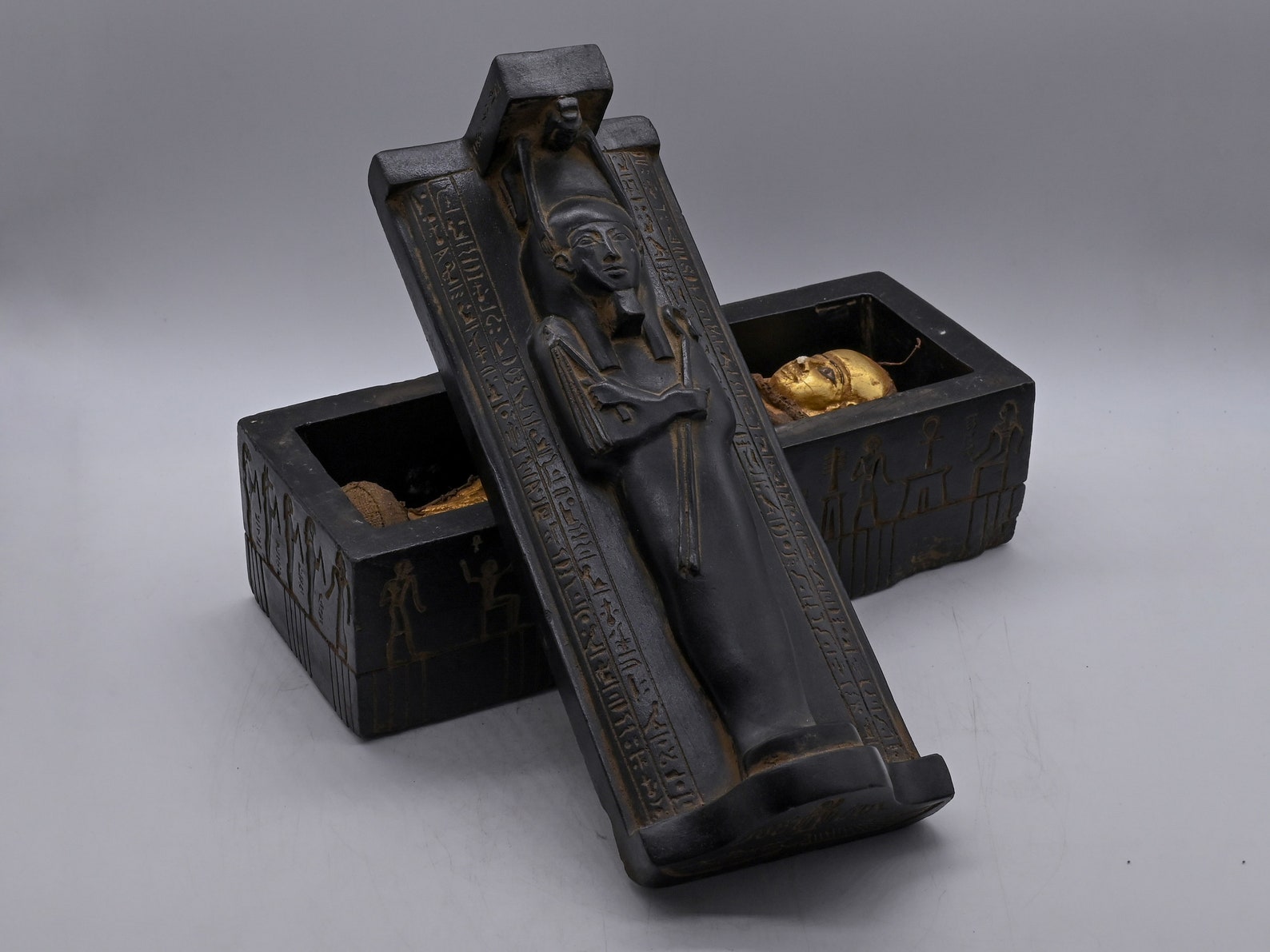 Unique Box Mummy Inside a Coffin Pharaonic Inscriptions Painted ...