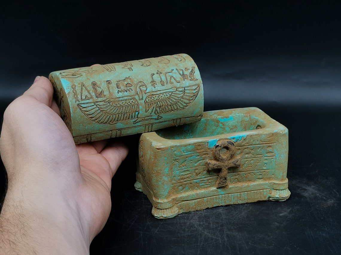 Unique Egyptian art Box decorated pharaonic inscription Heavy | Etsy