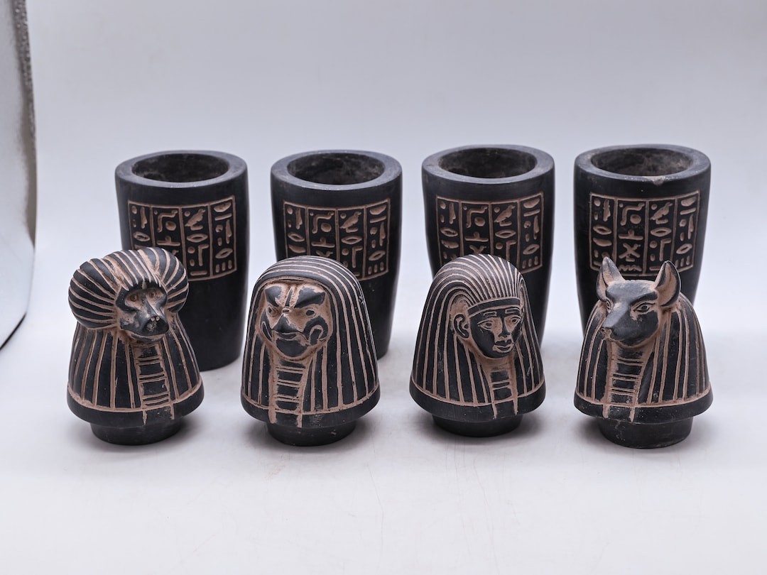 Unique Set of Four Canopic Jars Organs Sculpture With Hieroglyph Unique ...