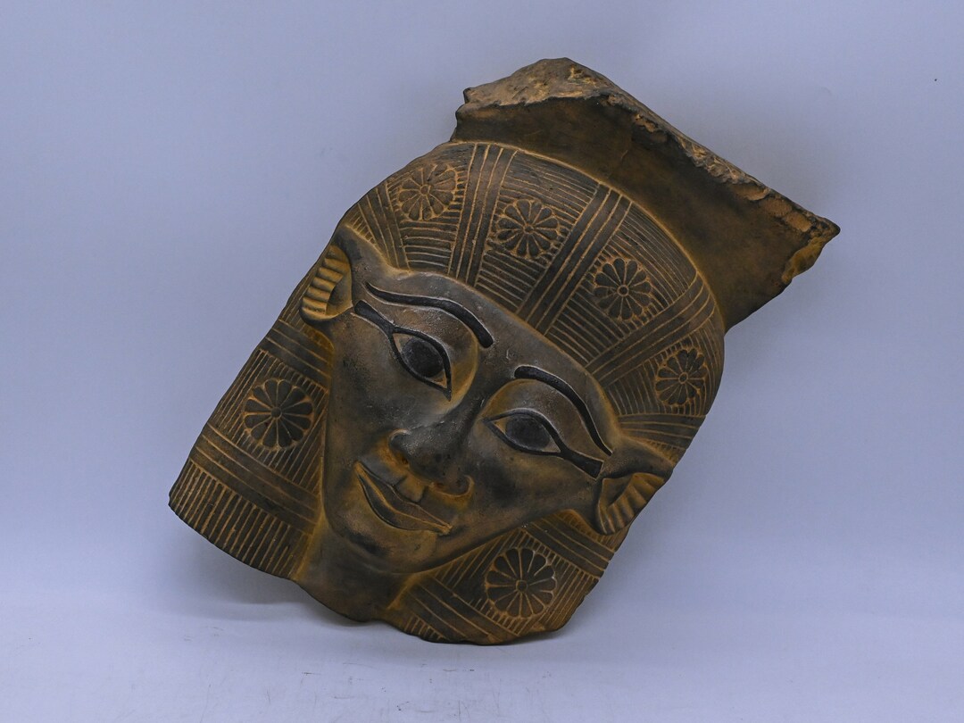 Unique Goddess Hathor Face Mask Cow's Ear Large Sculpture Earthy Black ...