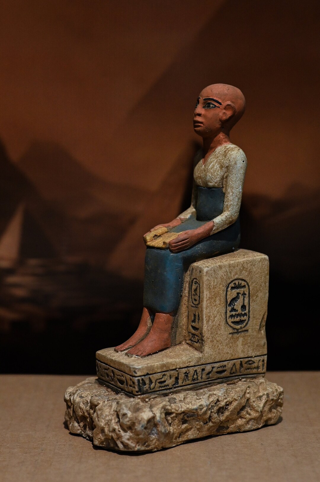 Unique Statue of Egyptian Art Seated Statue of Imhotep Holding an Open ...