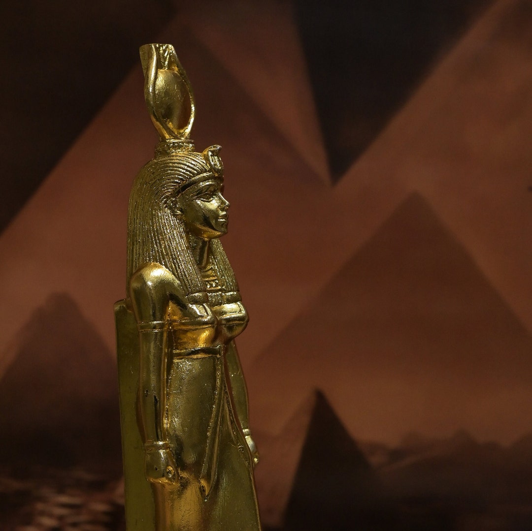 Unique Statue Egyptian Goddess Isis Painted Gold Leaf Heavy Stone Made ...