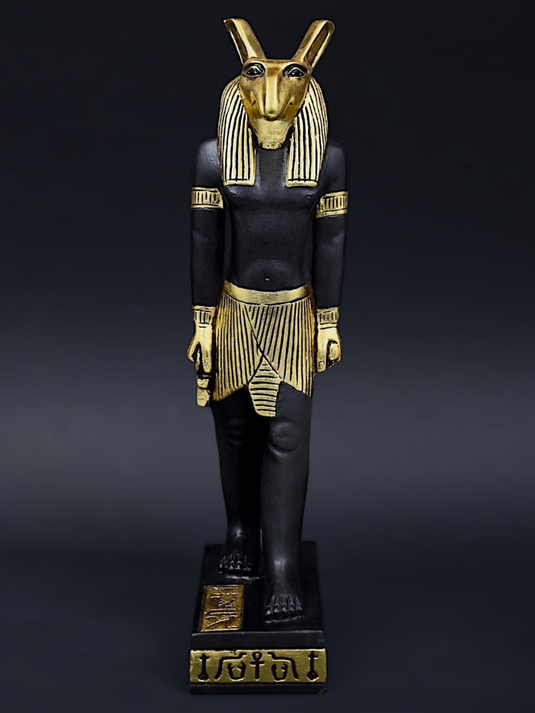 Egyptian Statue Seth, the God of Chaos Seated on Throne Heavy Gold Leaf ...