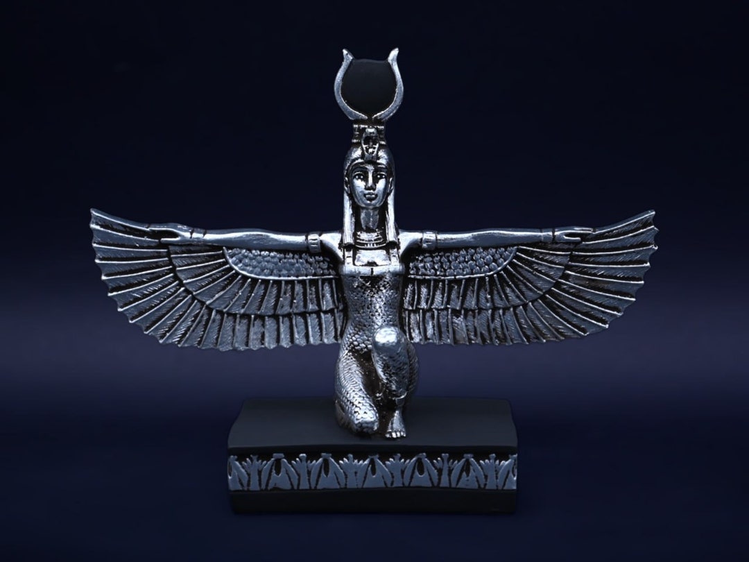 Estatua única de la diosa Isis Wings, arte egipcio antiguo en plata ...
