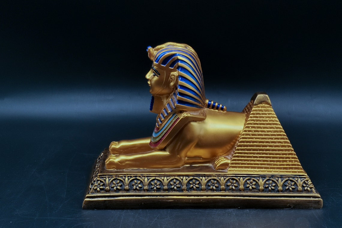 Statue of Egyptian Art Hand Painted Sphinx Pyramid Heavy Made - Etsy