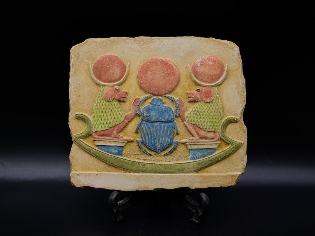 Relief Panel Two Baboons Offering the Wedjat Eye to the Sun God Khepri ...