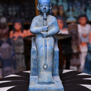 Seated Ptah Statue: Egyptian God of Memphis, Blue Sculpture, Made in ...