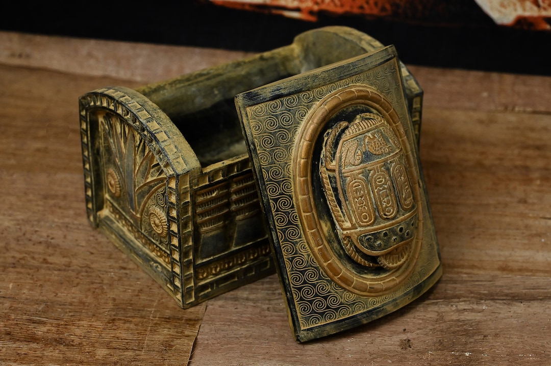 Egyptian Box Made of Natural Stone, Carved on Top With a Large Egyptian ...