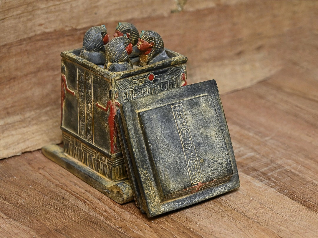 Unique Canopic Box Jars 4 Art Pharaonic Carved Inscriptions Made in ...
