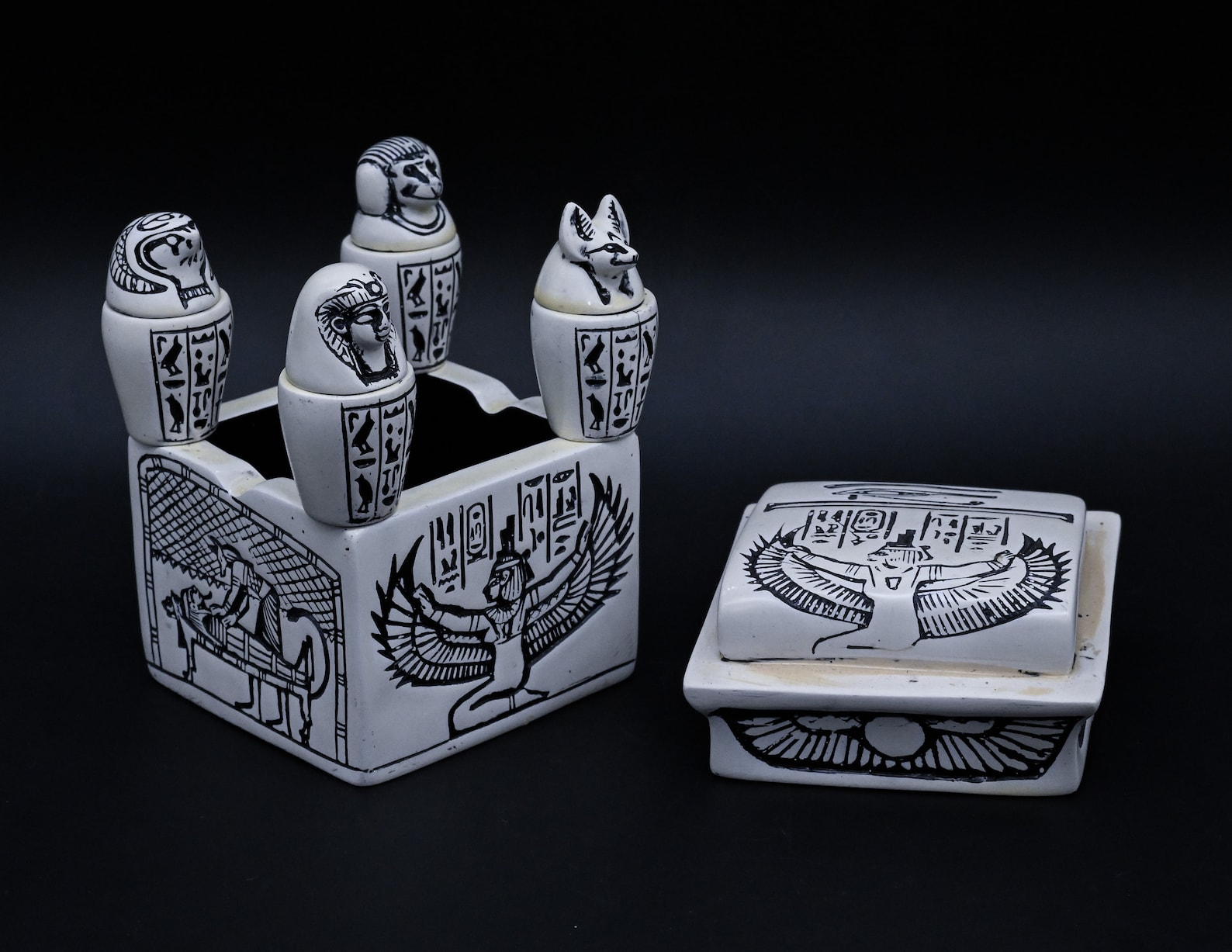 Canopic Box Jars 4 Art Pharaonic Carved Inscriptions Stone - Etsy