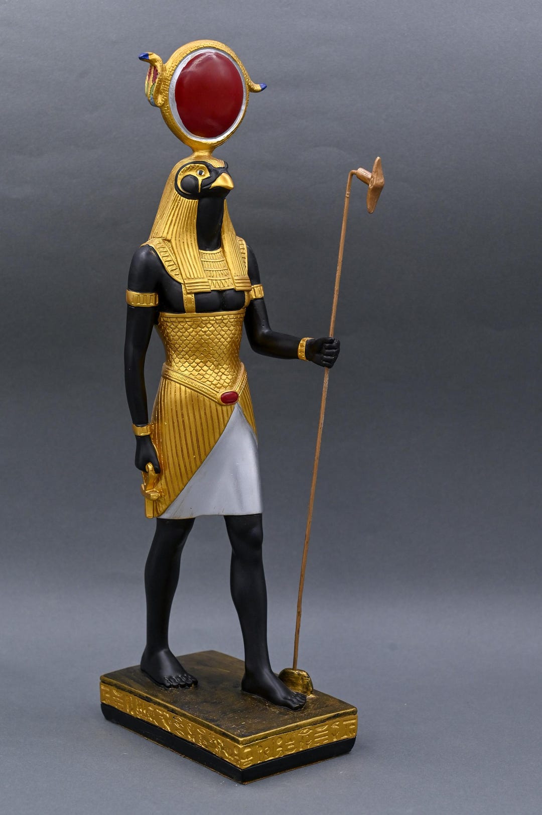 Ancient Egyptian Golden Black Statue of Sun God Ra Harakhte Crowned ...