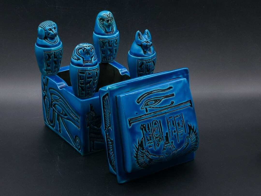 Unique Box of Canopic Jars Inside Egyptian Handmade From Limestone With ...