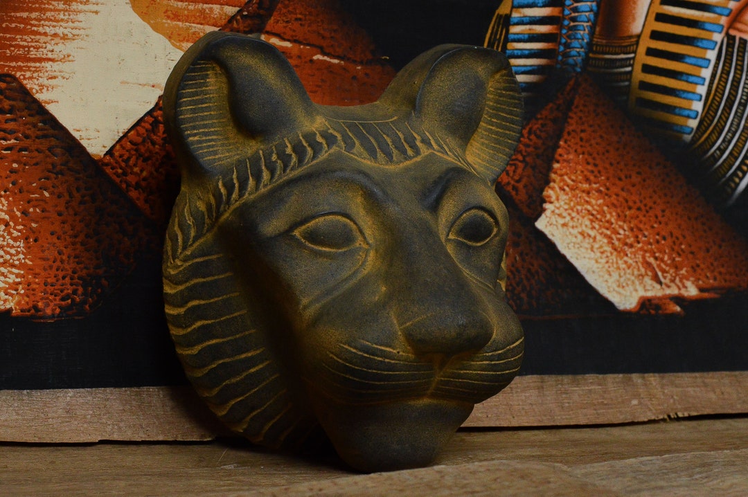 Sekhmet Warrior Goddess of War Face Mask Sculpture Unique Earthy Black ...