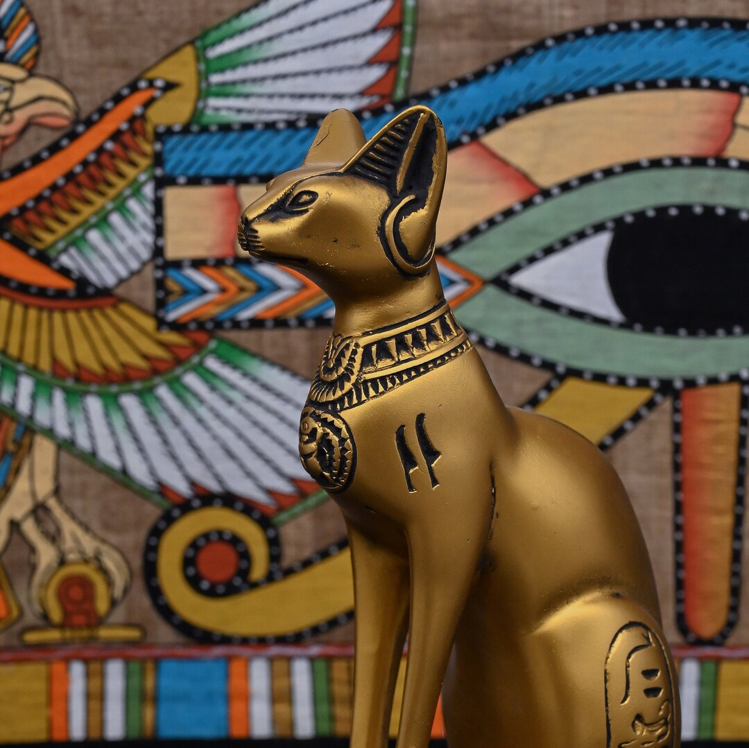 Egyptian Goddess Bastet Cat Figurine Handcrafted With Pharaonic Base ...